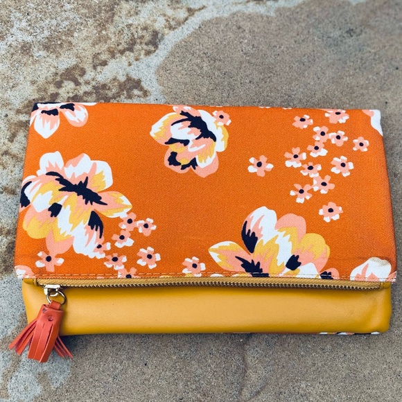 Rachel Pally | Bags | Rachel Pally Fold Over Leather Clutch Orange ...